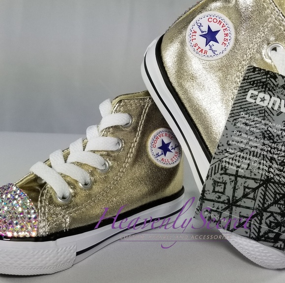 Converse | Shoes | Custom Blinged Gold High Top Converse | Poshmark